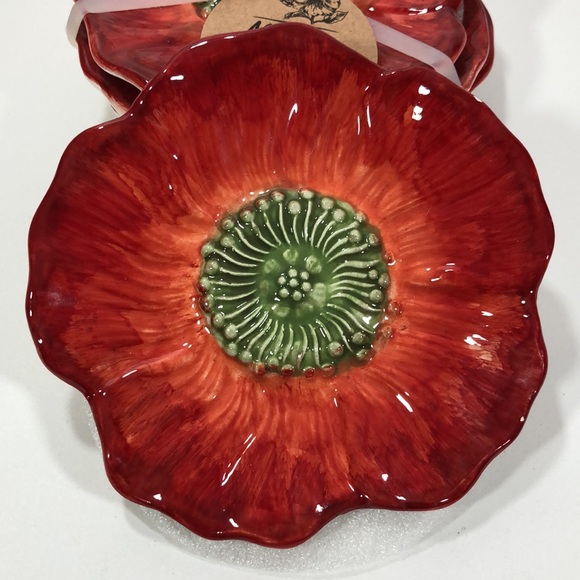 maxcera | Dining | Maxcera Bright Red Poppy Plates Set Of 4 | Poshmark